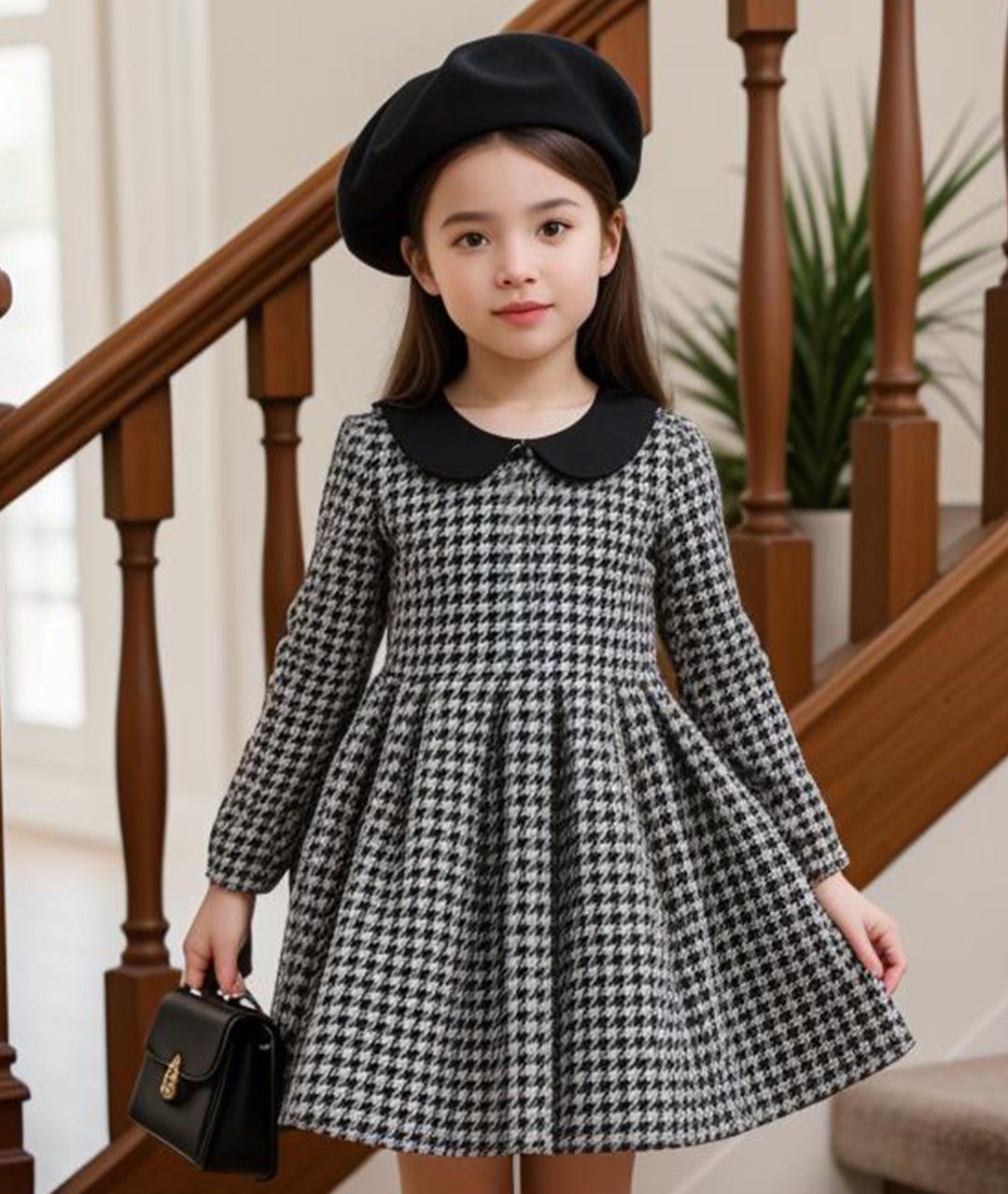 Girl Kid's Peter Pan Collar Gathered Dress Sewing Pattern, Long Sleeve ...