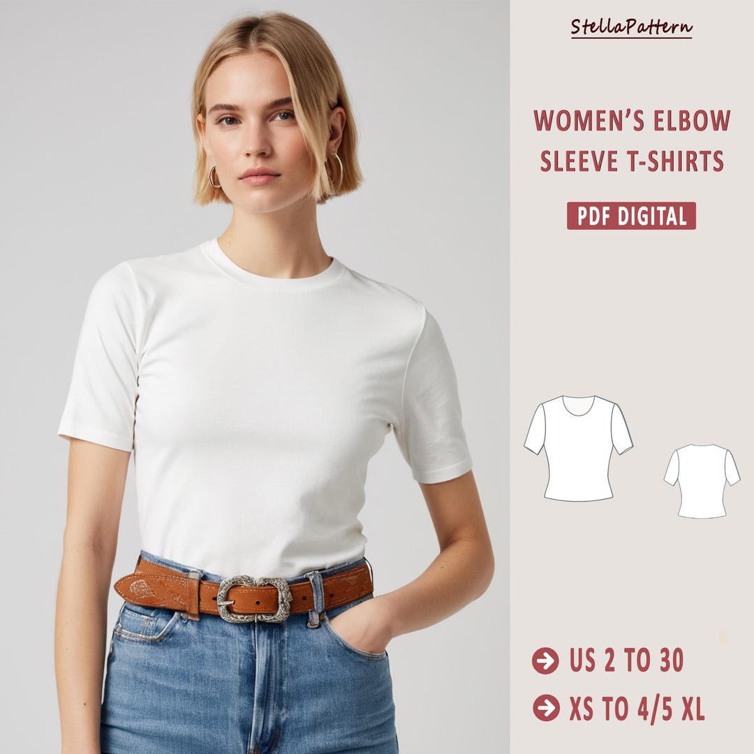 Elbow Sleeve Fitted T-shirt Sewing Pattern, Simple T-shirt, Basic T ...