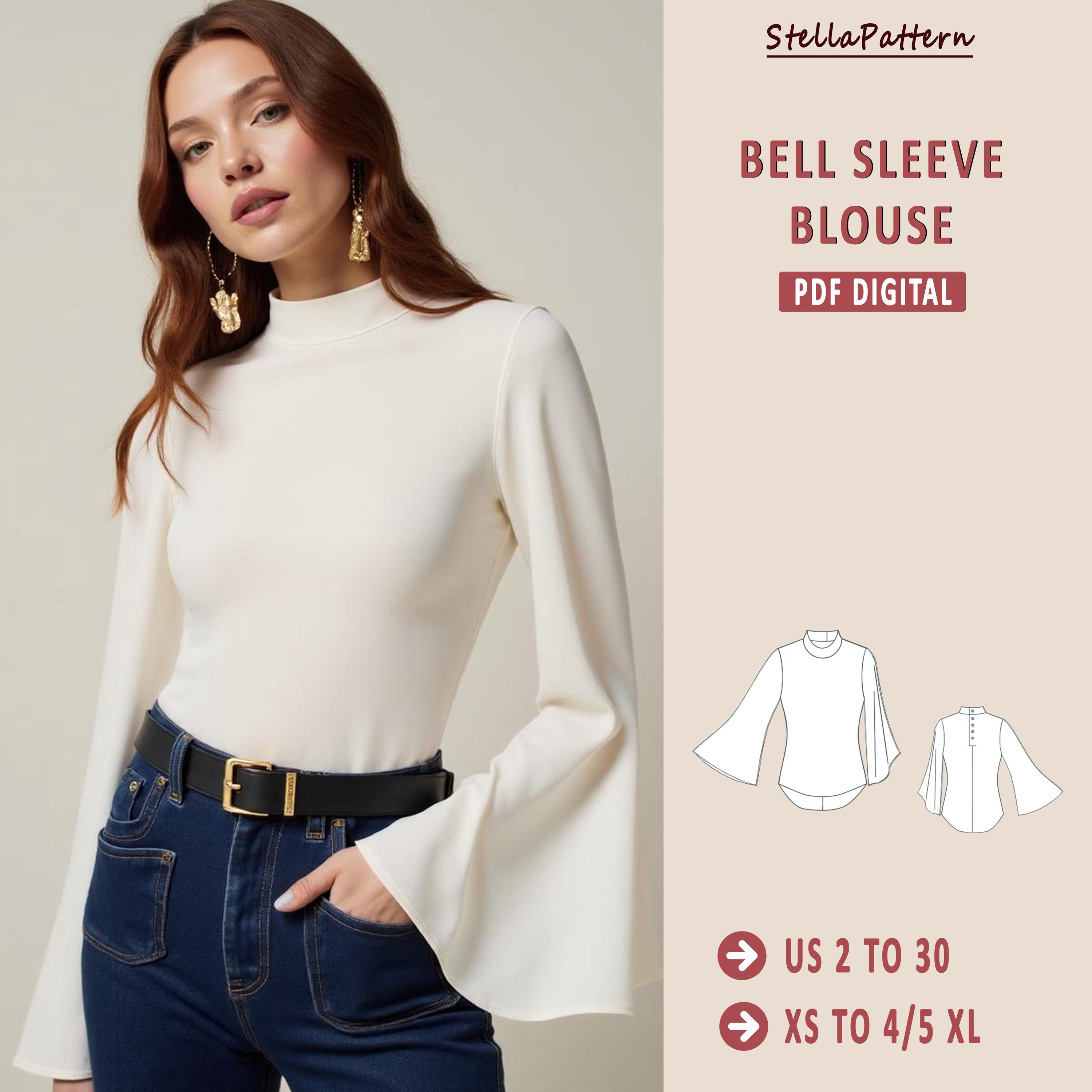 Bell Sleeve Blouse Sewing Pattern: Mandarin Neck (PDF Download) - Etsy