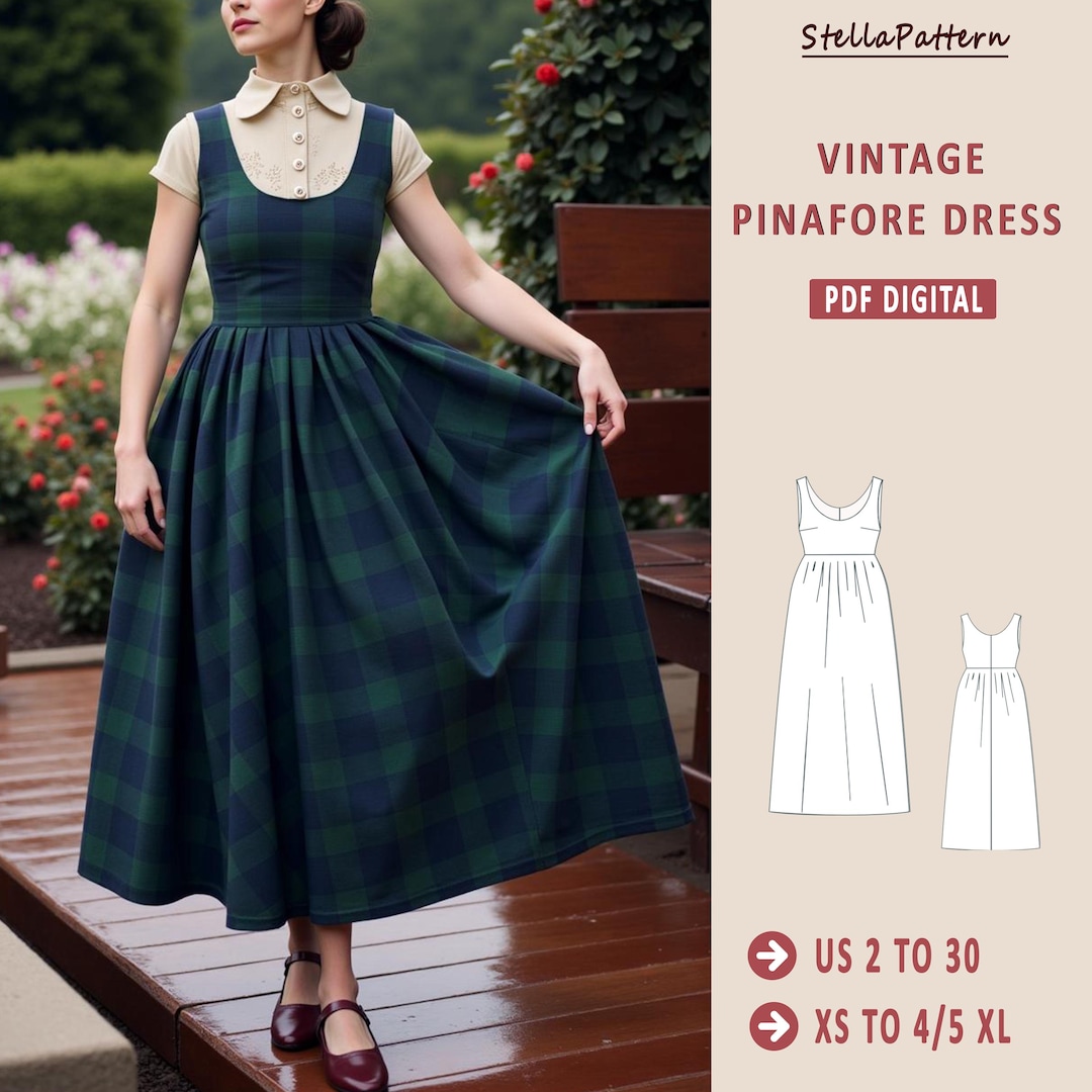 Vintage Scoop Neck Pinafore Dress Sewing Pattern (PDF Pattern) - Etsy