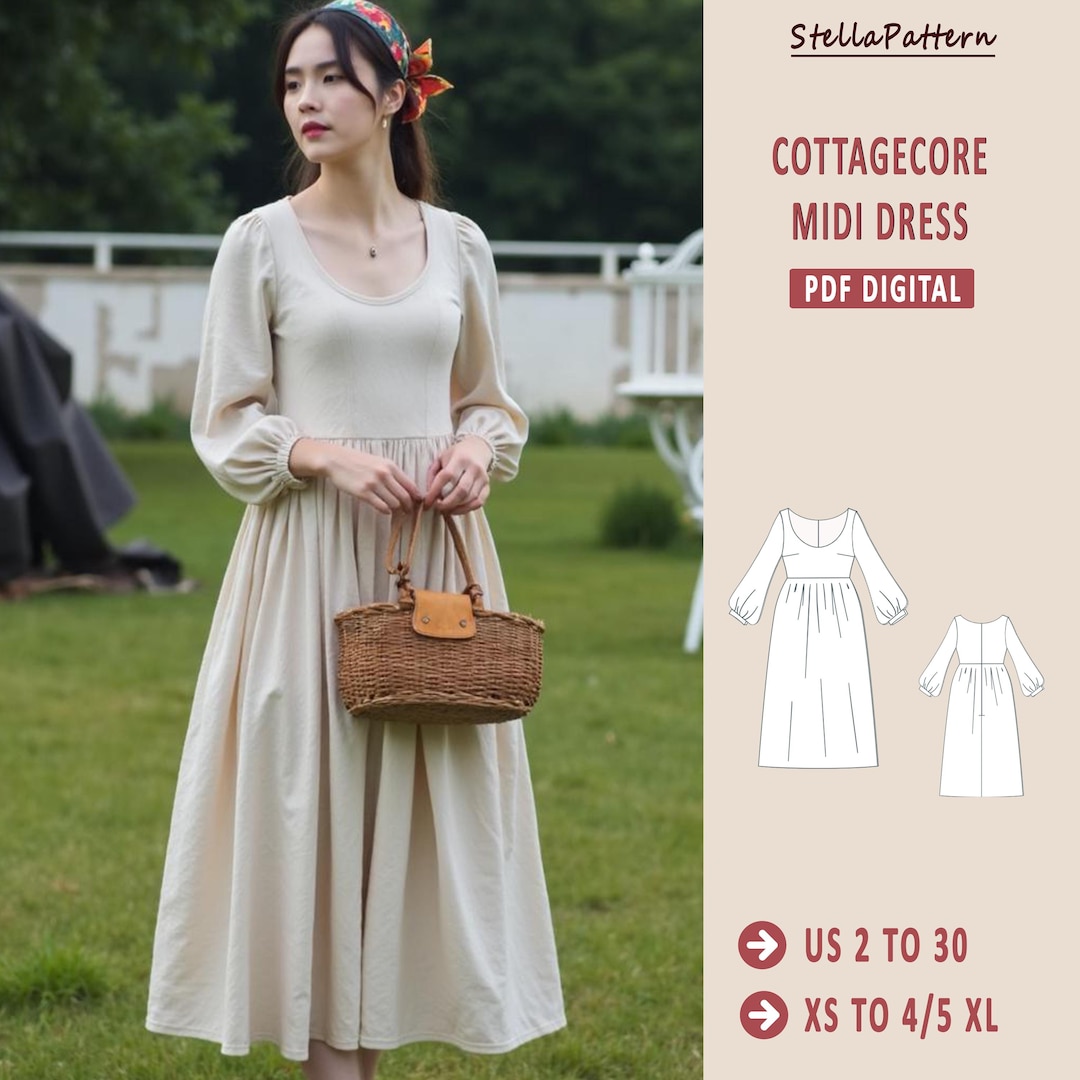 Cottagecore Dress Sewing Pattern: Long Sleeve Linen Dress (XS-4XL ...