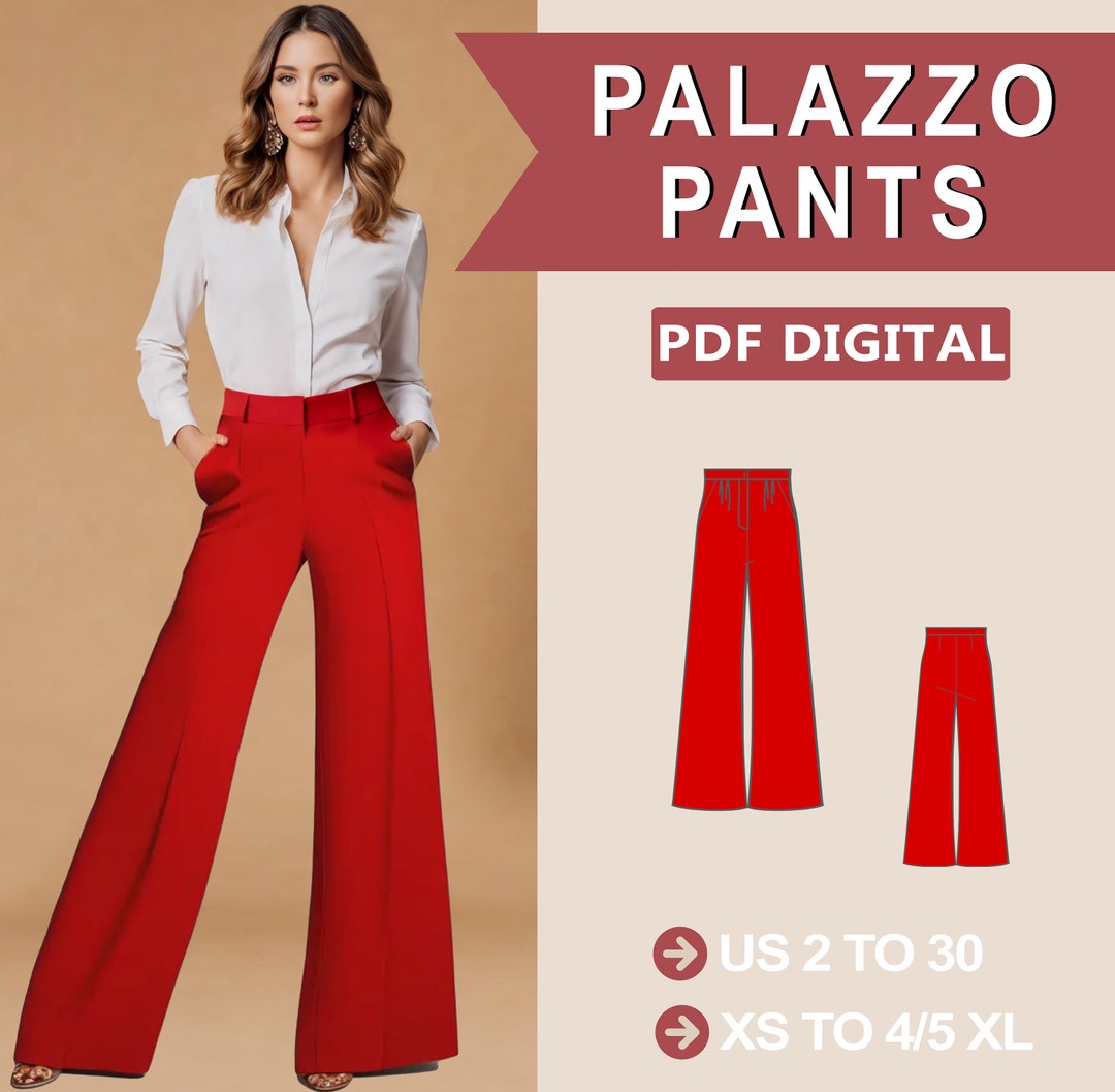 Palazzo Pants Pattern, Wide Leg Pants, Trendy Pants Sewing Pattern ...