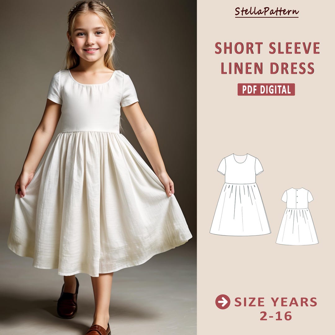 Girls Linen Summer Dress Sewing Pattern (size 2-16 Years) (PDF Pattern ...