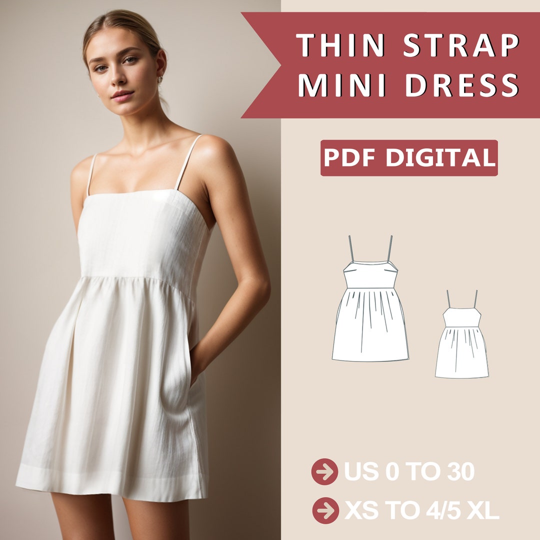 Thin Strap Linen Mini Dress Pocketed Linen Dress Pattern A Line Dress