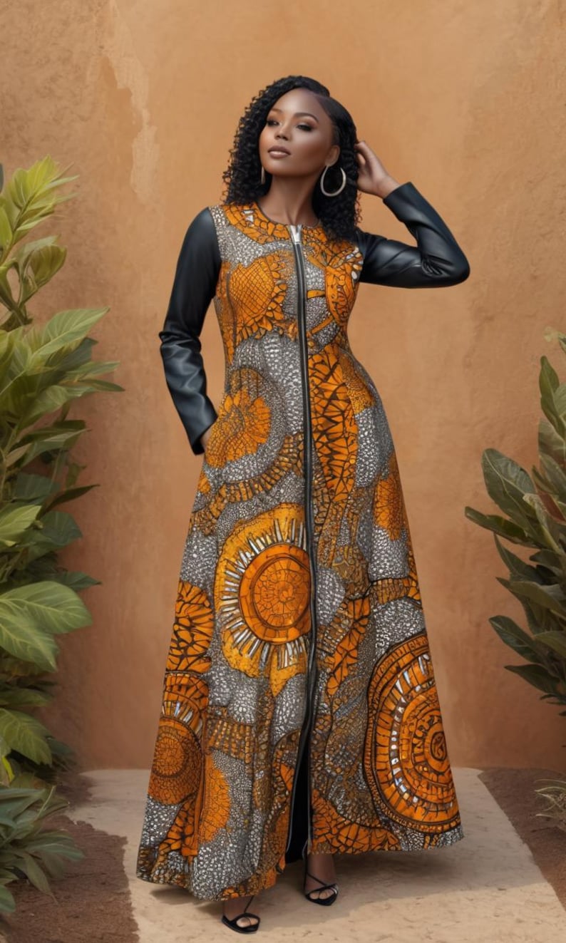 African Jacket Dress Sewing Pattern, Front Zipper Dress, Traditional ...