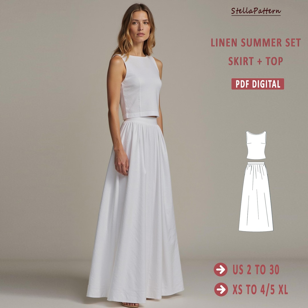 Linen Top and Maxi Skirt Sewing Pattern: Summer Set (PDF Pattern) - Etsy