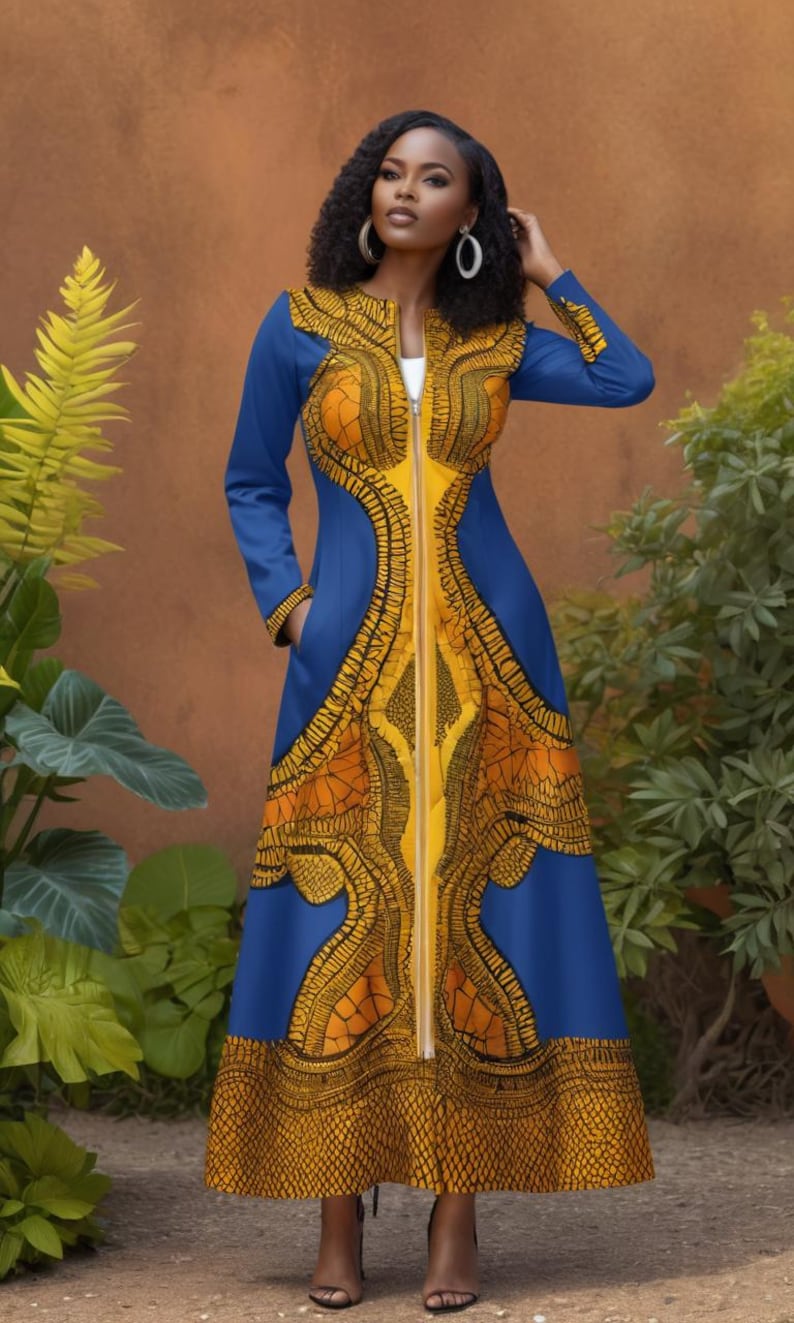 African Jacket Dress Sewing Pattern, Front Zipper Dress, Traditional ...