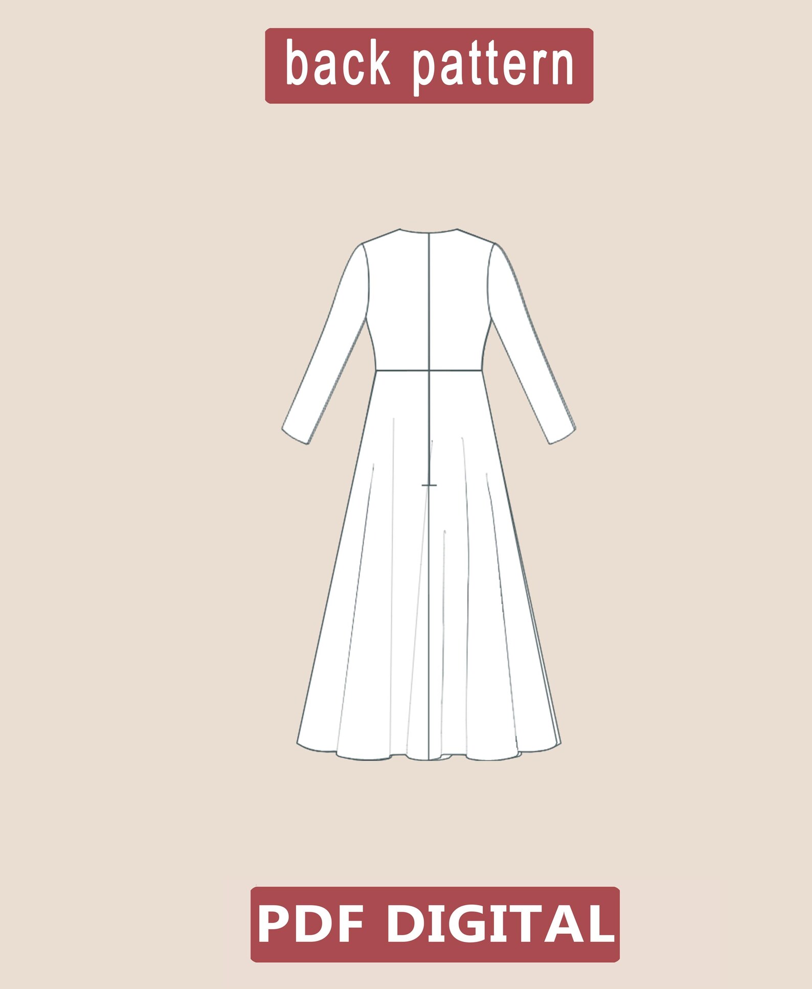 Vintage Long Sleeve Maxi Dress Sewing Pattern (PDF Digital) - Etsy