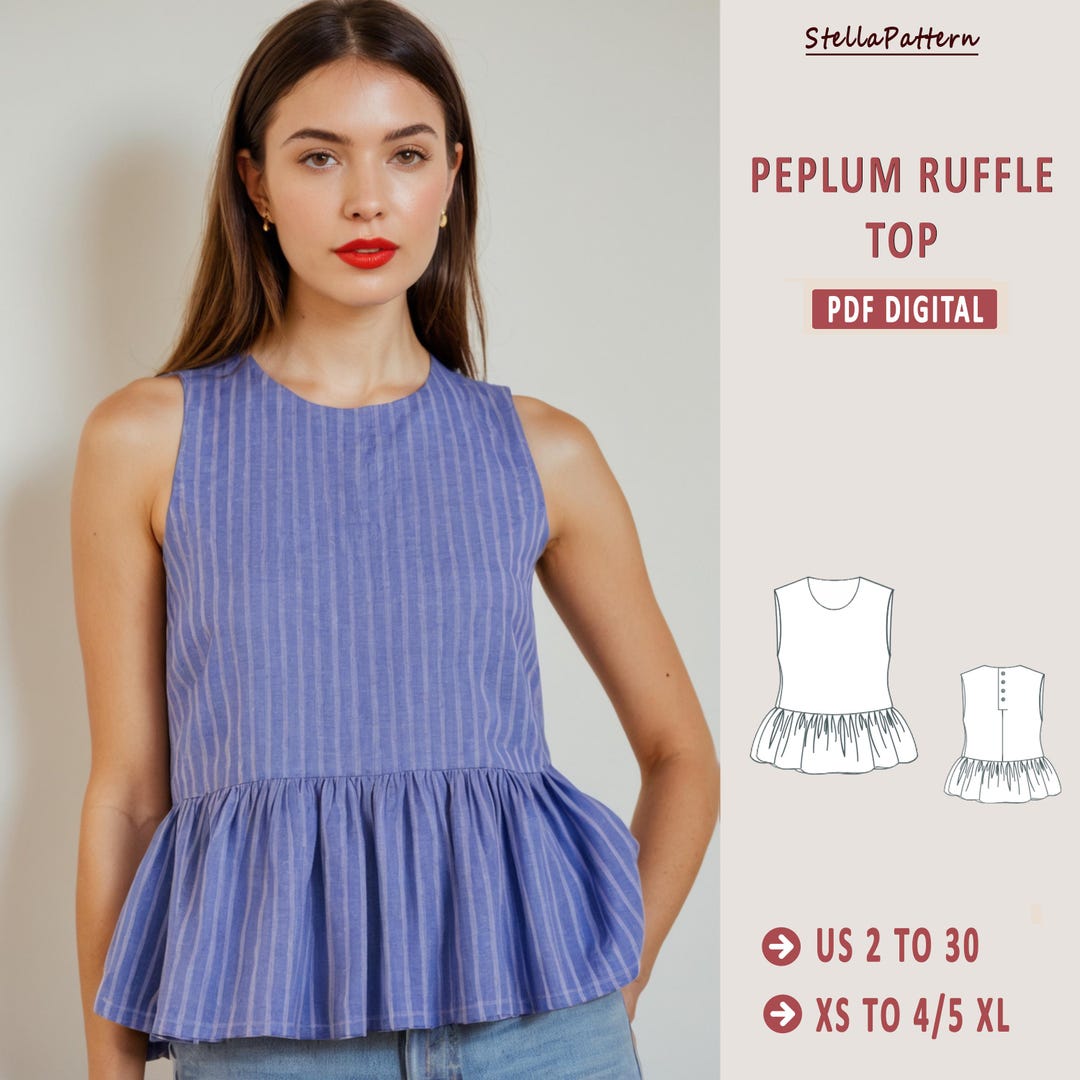 Linen Peplum Ruffle Top Sewing Pattern: Sleeveless Crop Top (sizes XS ...