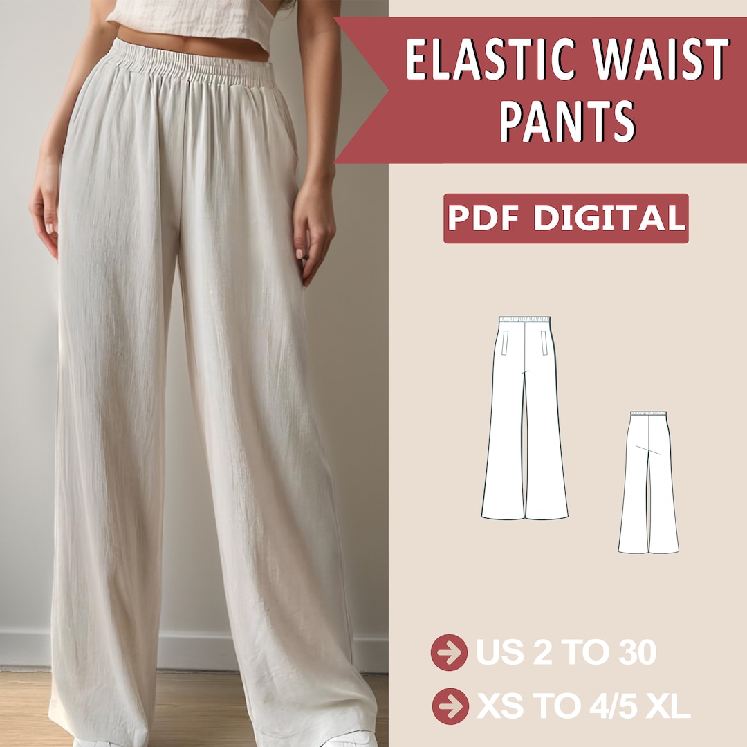 Summer Elastic Waist Pants, PDF Sewing Pants,, Women Sewing Pattern ...