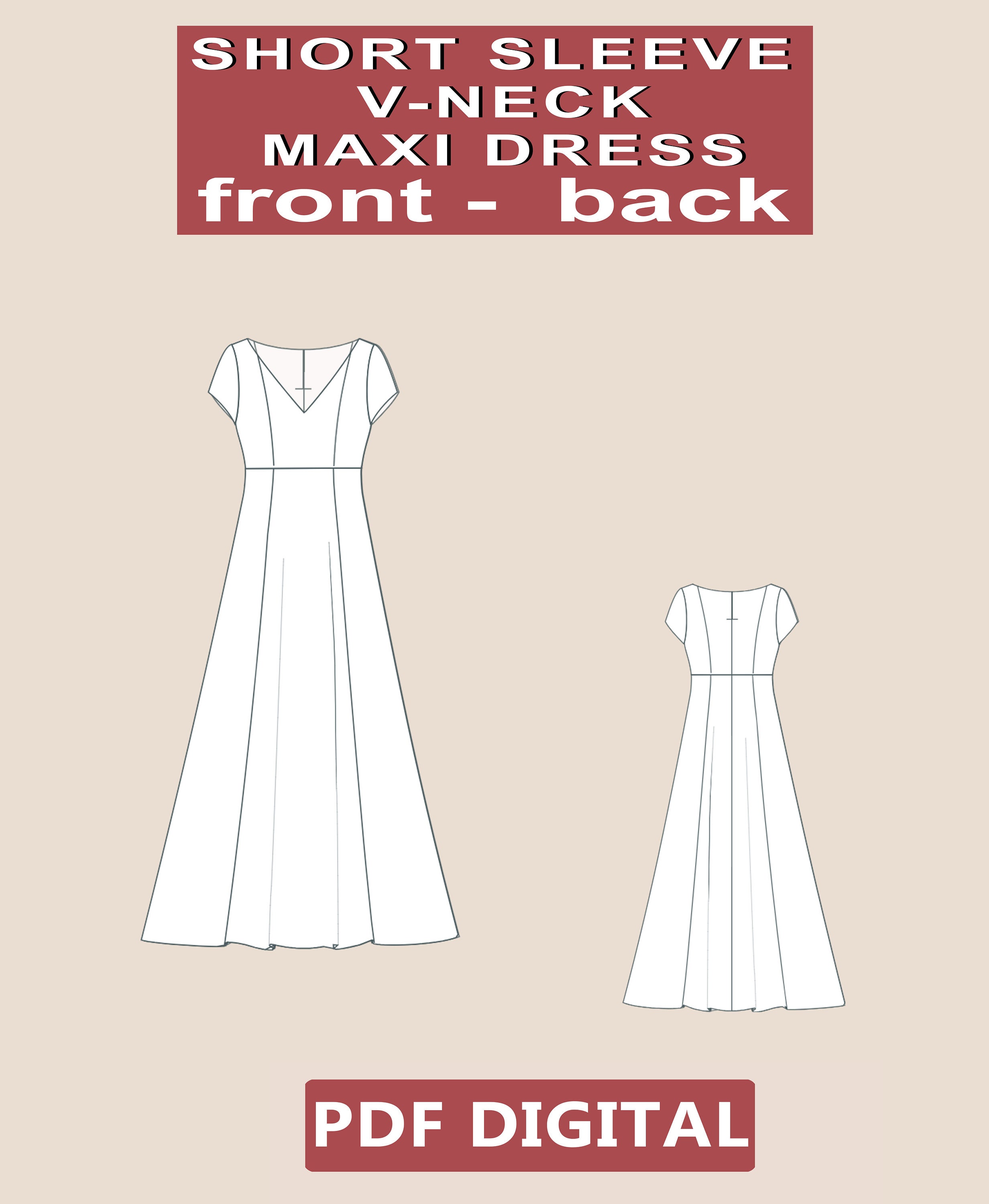 V-neck Sewing Dress Pattern, Easy Sewing PDF Pattern,us 2-30 Plus Size ...