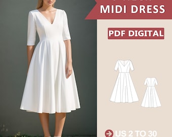 Square Neck Midi Summer Dress Sewing Pattern, Easy Dress Pattern ...