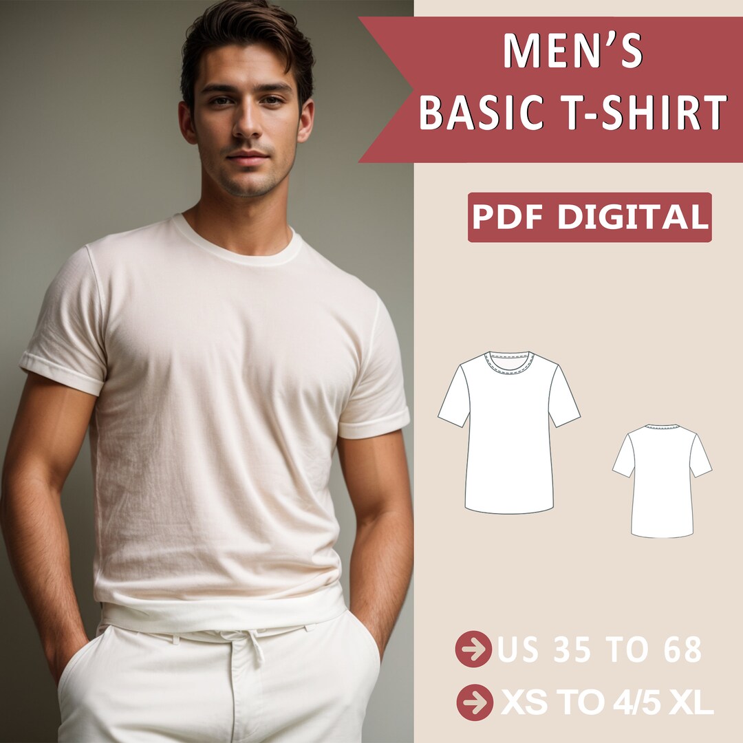 Basic Men's T-shirt Sewing Pattern, T-shirt Pattern for Men, T-shirt ...