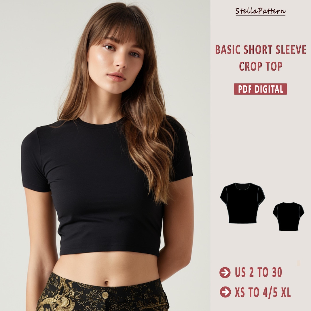 Simple Short Sleeve Crop Top Sewing Pattern: XS-4XL (PDF Pattern) - Etsy