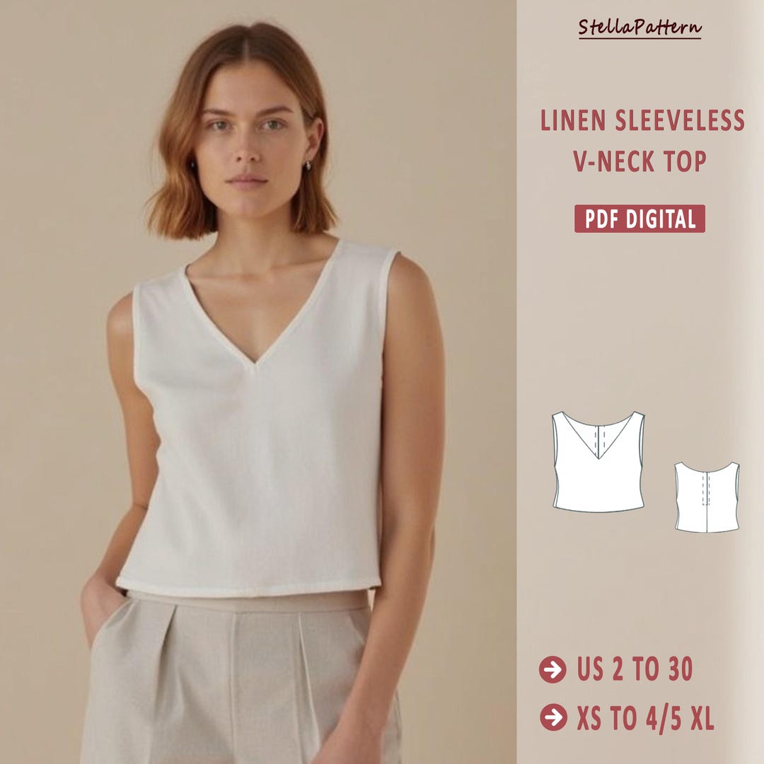 V Neck Top Linen Sewing Pattern, Blouse Pattern, Linen Crop Tank Top ...