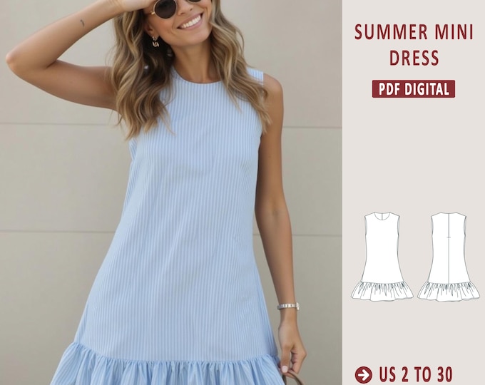 Sleeveless Ruffle Dress Sewing Pattern, XS-4XL (PDF Pattern) - Etsy Canada