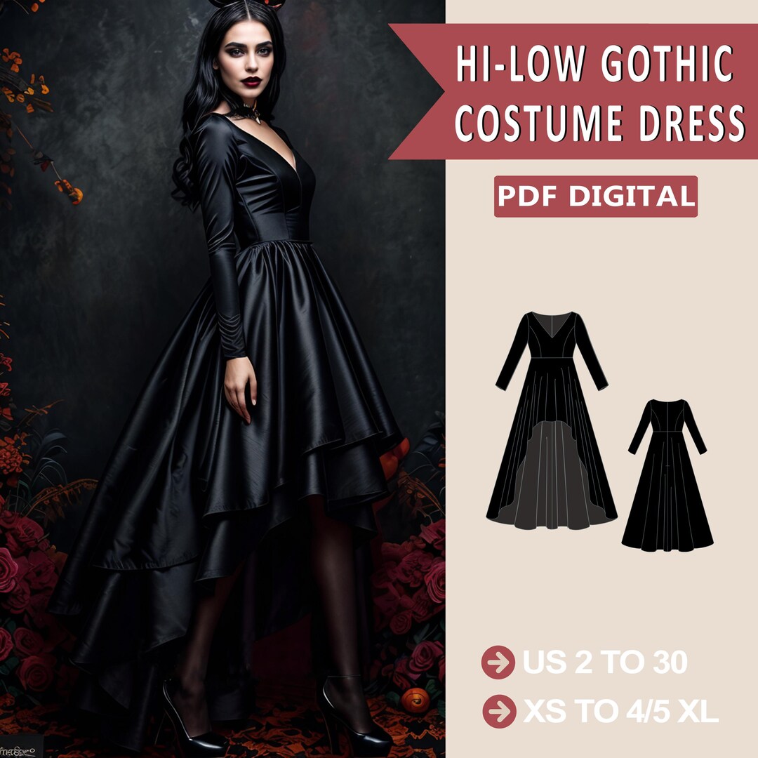 Hi-low Gothic Costume Dress Pattern, Halloween Dress, Cosplay Dress ...