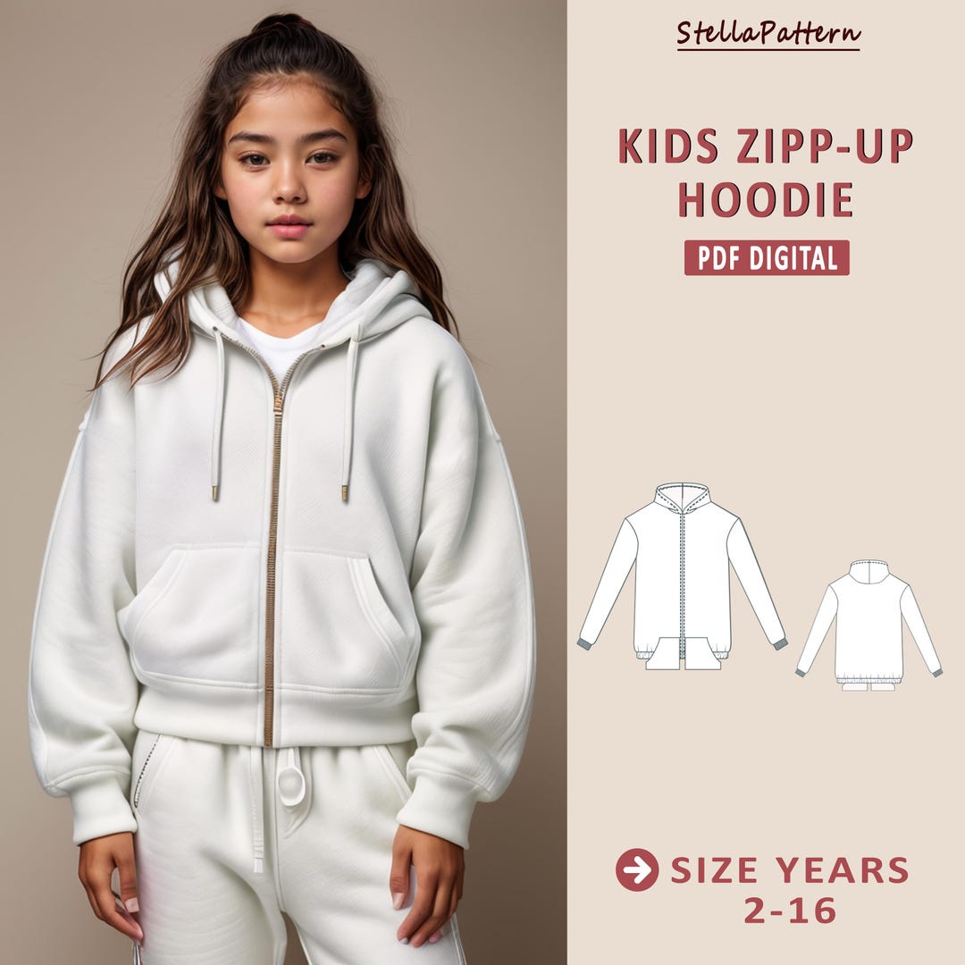 Kids Zip-up Hoodie Sewing Pattern, Beginner-friendly (sizes 2-16) (PDF ...