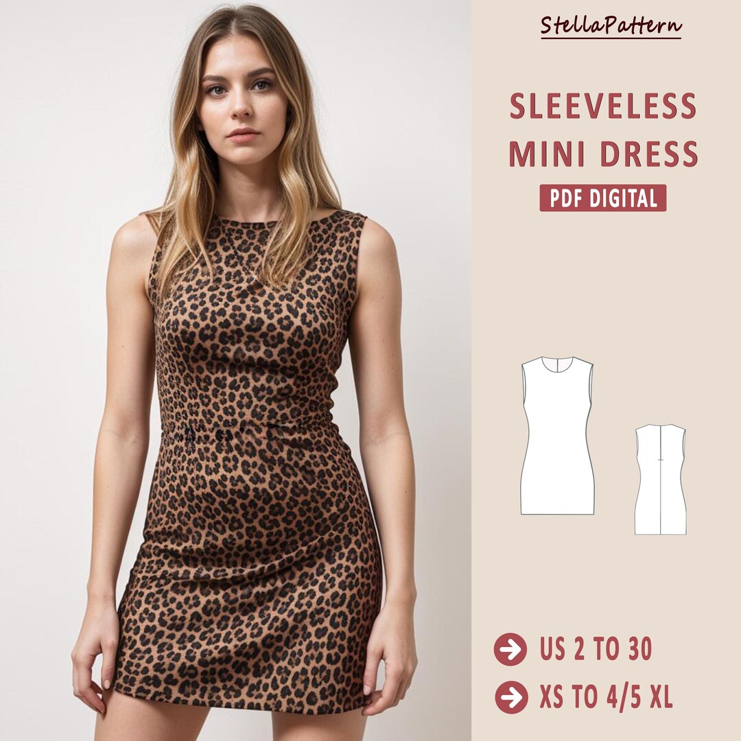 Sleveless Mini Dress Sewing Pattern, Pencil Dress Pattern, Sleeveless ...