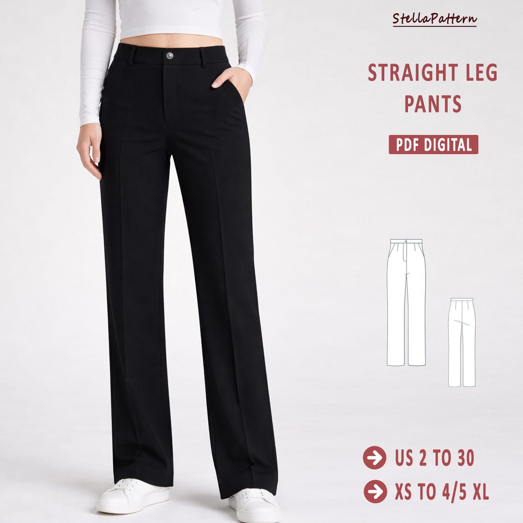 Straight Leg Pants Sewing Pattern, Trousers Sewing Pattern, Sewing ...