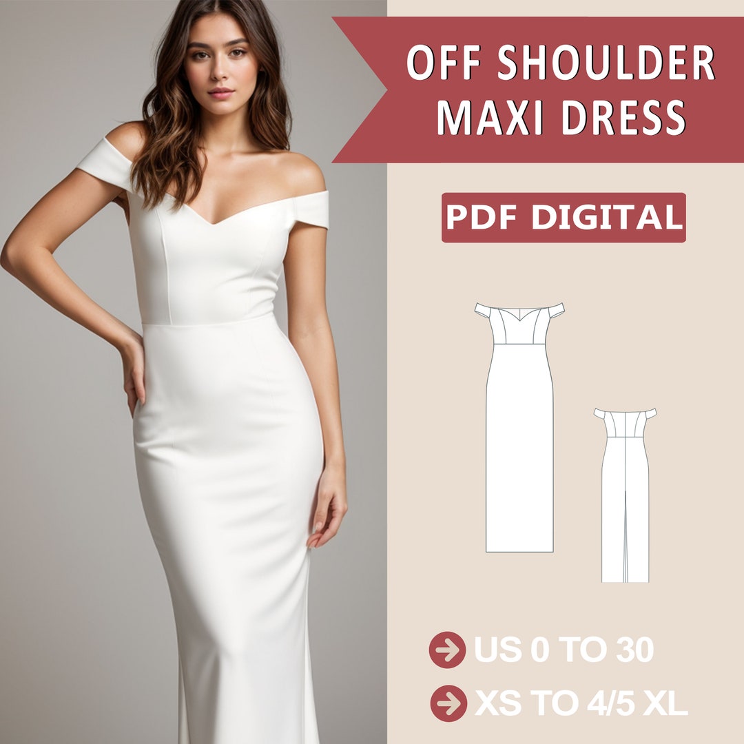 Off Shoulder Sweetheart Neck Dress Sewing Pattern, Prom Dress PDF ...