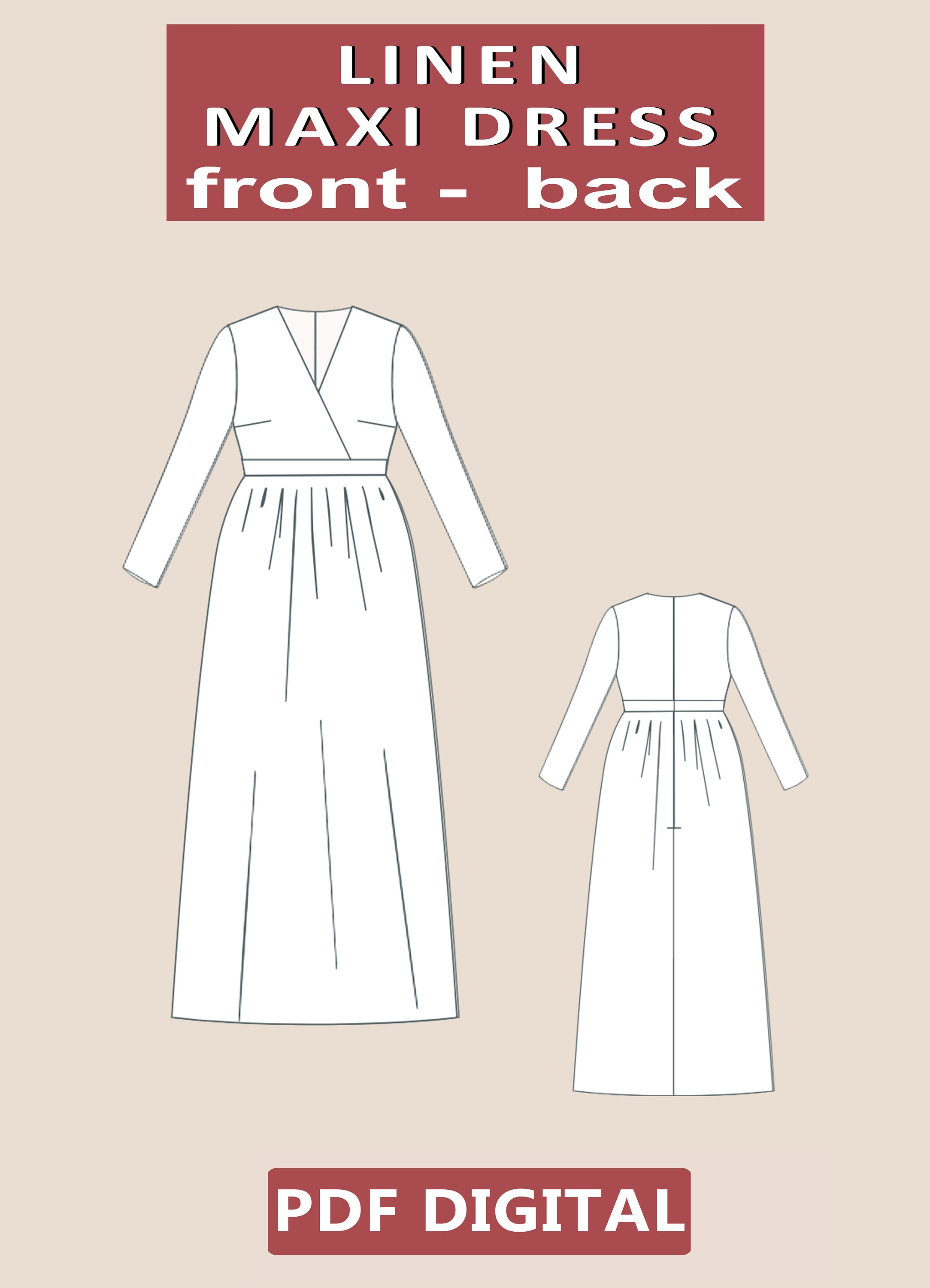 Long Sleeve Linen Maxi Dress, Linen Gathered Summer Dress Sewing ...