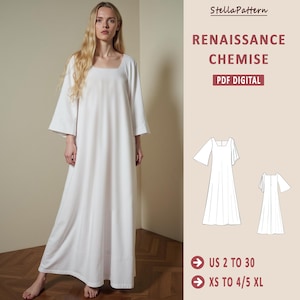 Renaissance Chemise Sewing Pattern: Beginner-friendly (US 2-30) (PDF ...