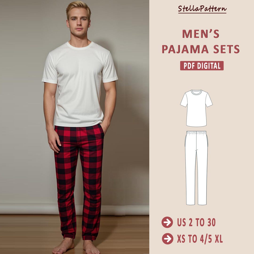 Easy Men's Pajama Set Sewing Pattern, Men Pajama Pants and T-shirt ...