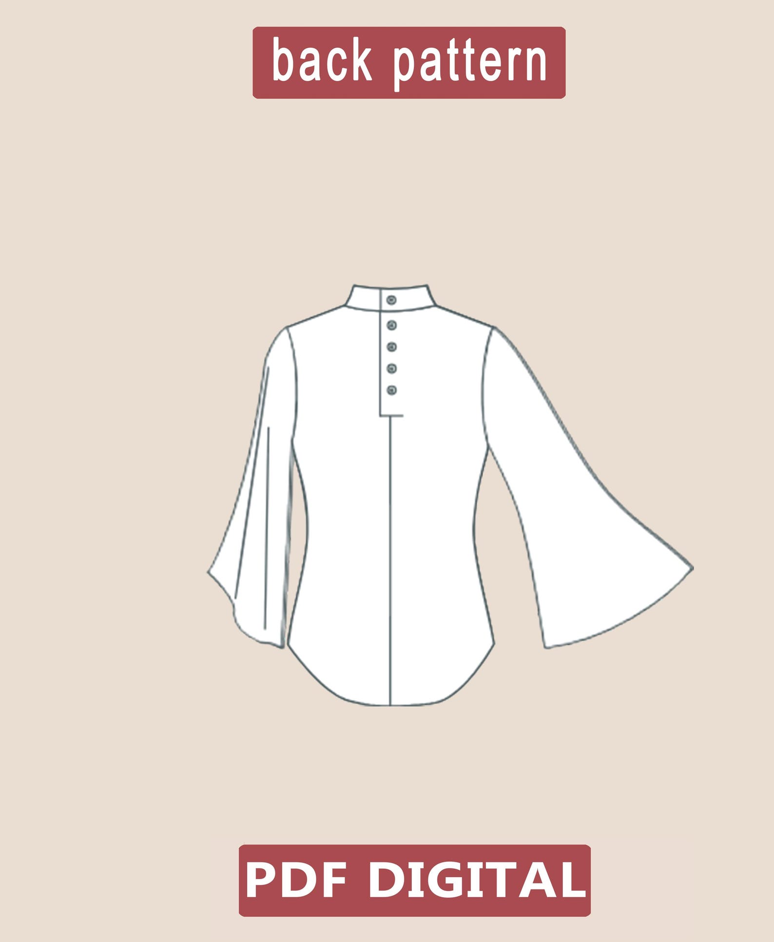 Bell Sleeve Blouse Sewing Pattern: Mandarin Neck (PDF Download) - Etsy