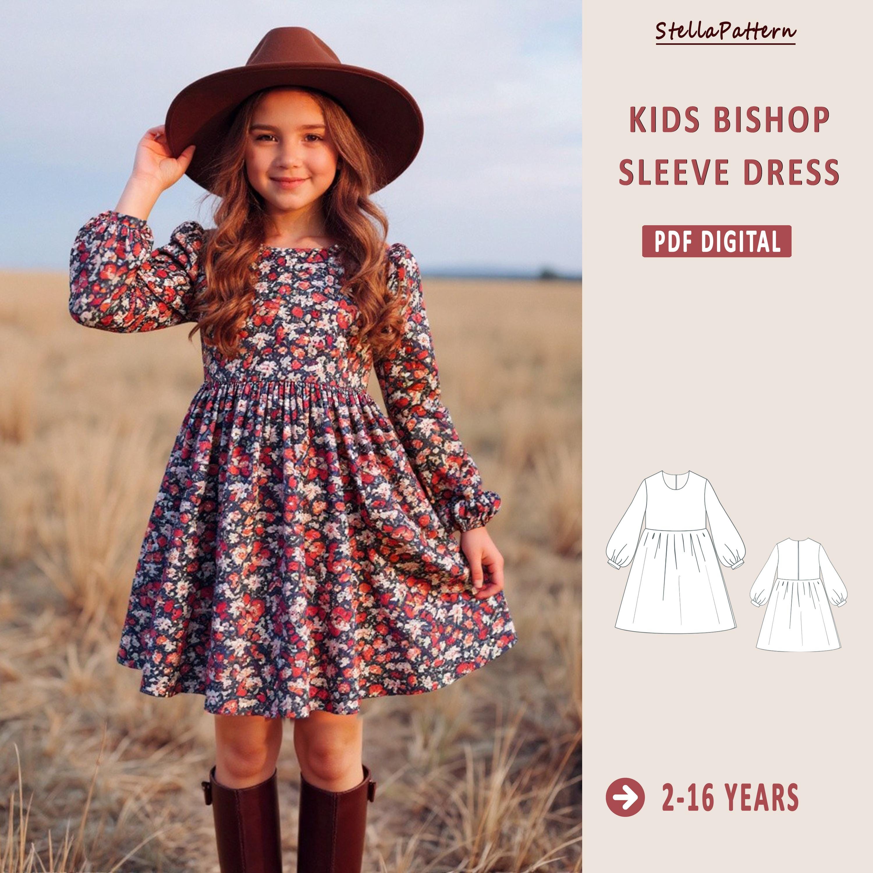 Girls Cottagecore Dress Sewing Pattern, Long Sleeve Girl Dress Pattern ...