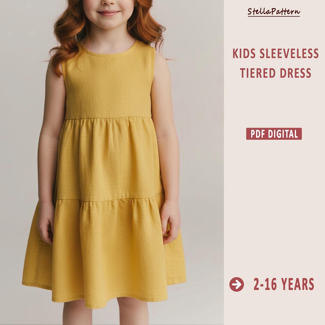 Tiered Dress Sewing Pattern for Girls, Kids' Tiered Summer Dress ...