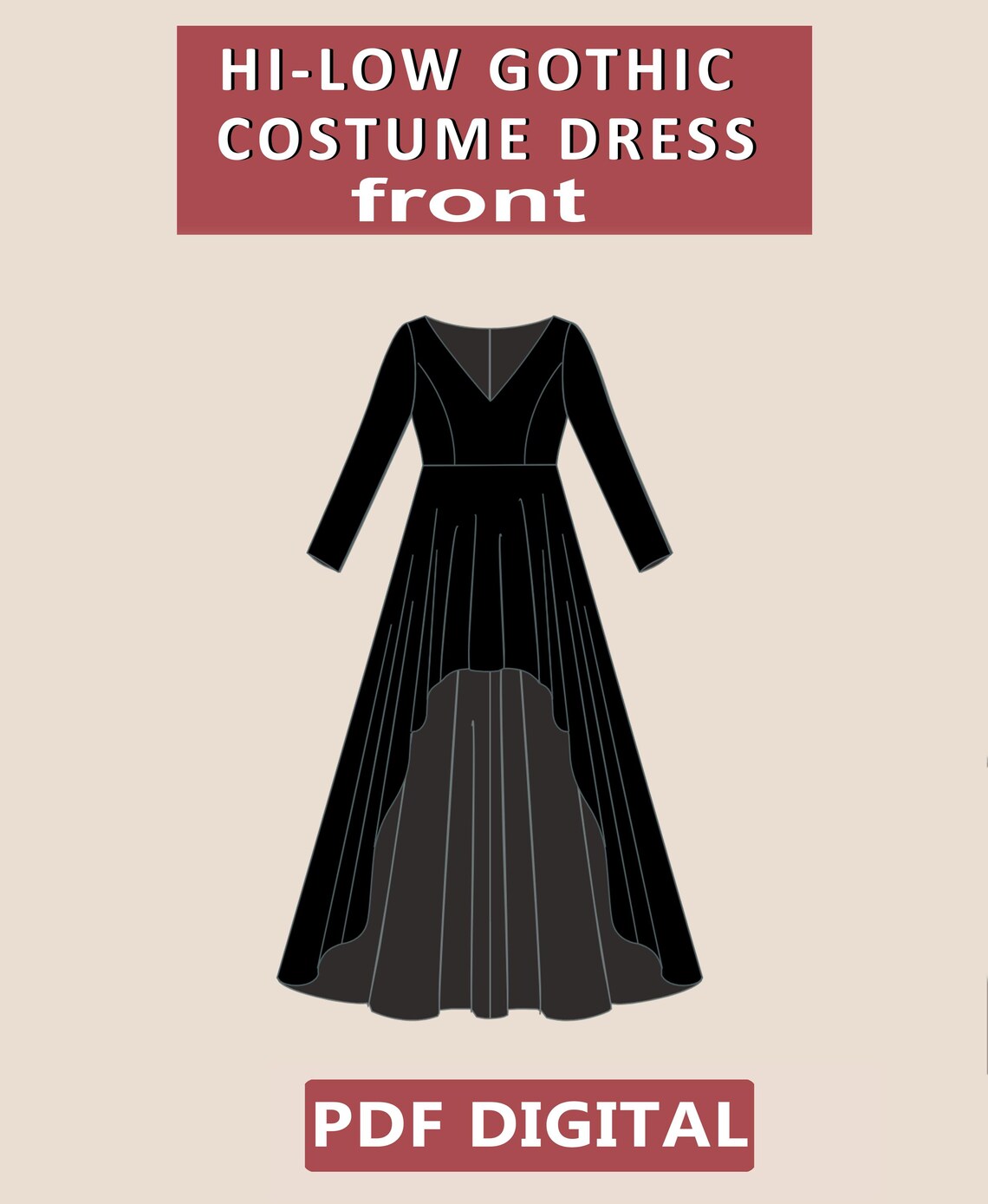 Hi-low Gothic Costume Dress Pattern, Halloween Dress, Cosplay Dress ...