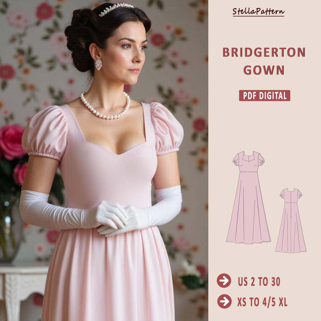 Bridgerton Dress Pattern, Empire Waist Dress, Cottagecore Dress, Ball ...