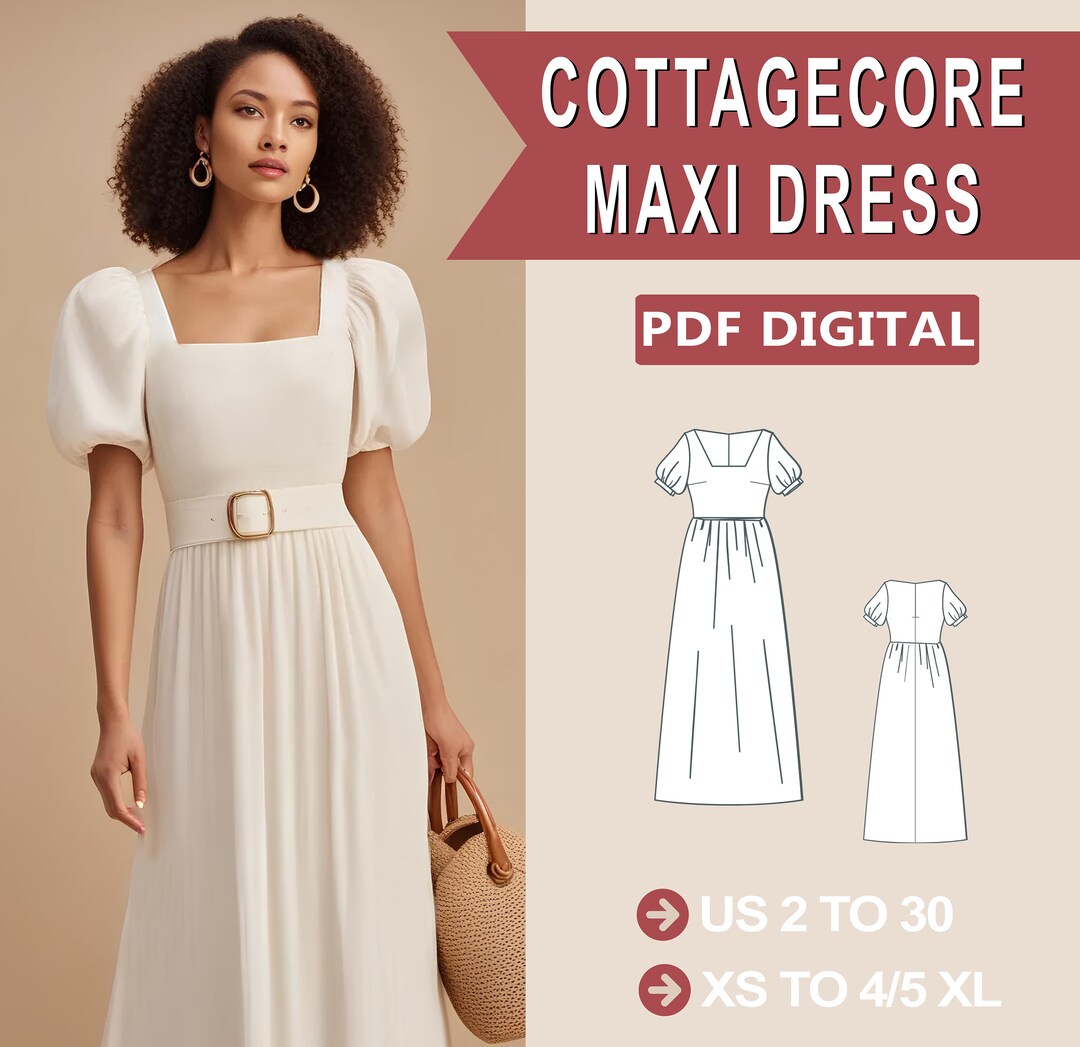 Cottagecore Maxi Dress Sewing Pattern, Plus Size (PDF Pattern) - Etsy