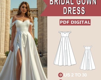 Bridal Gown Sewing Pattern, V-neck Bridal Gown, Cocktail Dress Pattern ...