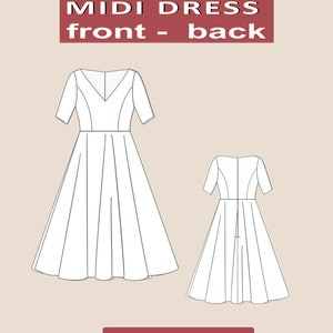 V- Neck Midi Summer Dress Sewing Pattern, Easy Dress Pattern, Evening ...