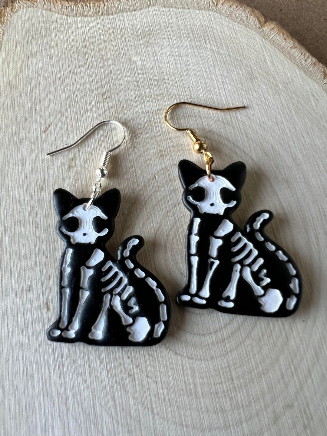 Whisker & Bones: Adorable Skeleton Cat Polymer Clay Earrings for Feline ...