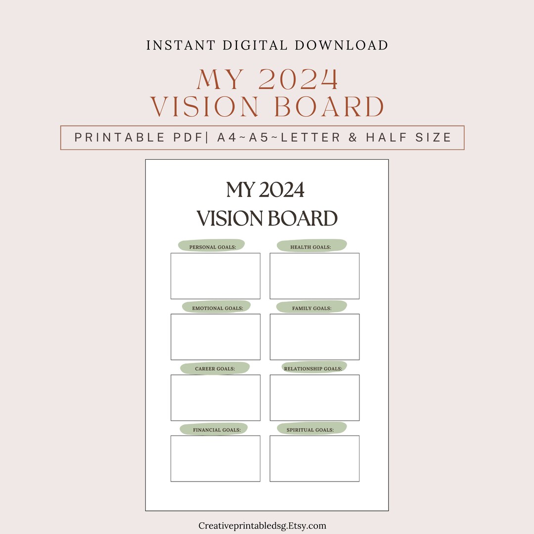My 2024 Vision Board Printable Digital Downlaod, Purposeful Life Goals ...