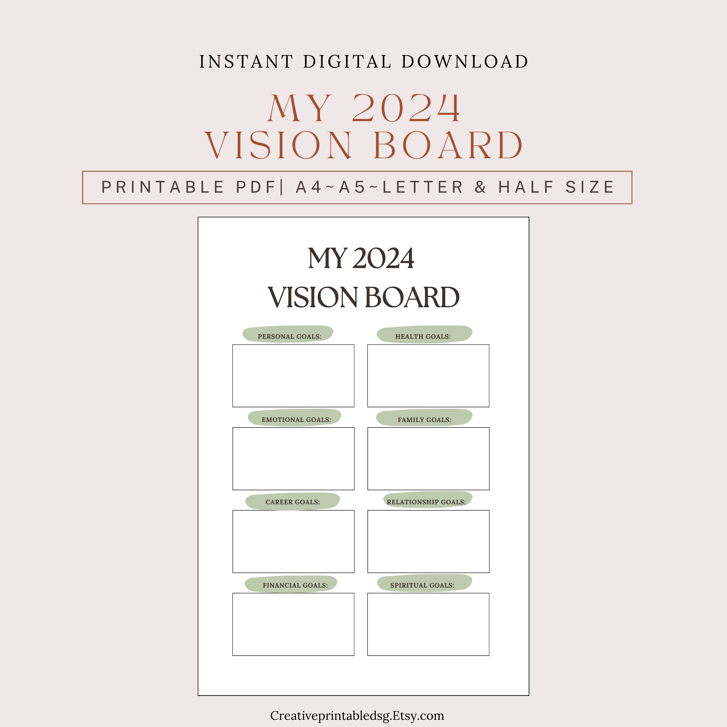 My 2024 Vision Board Printable Digital Downlaod, Purposeful Life Goals ...