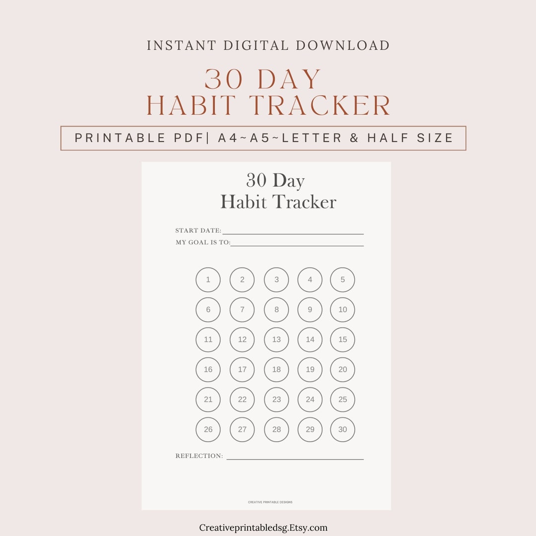 30 Day Habit Tracker Printable Journal, Printable Habit Tracker ...