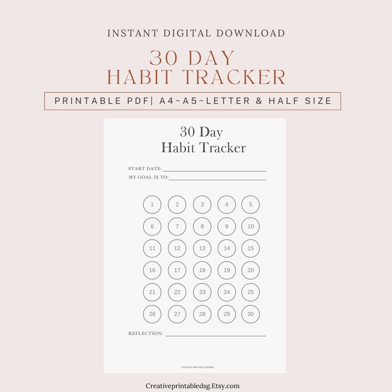 30 Day Habit Tracker Printable Journal, Printable Habit Tracker ...