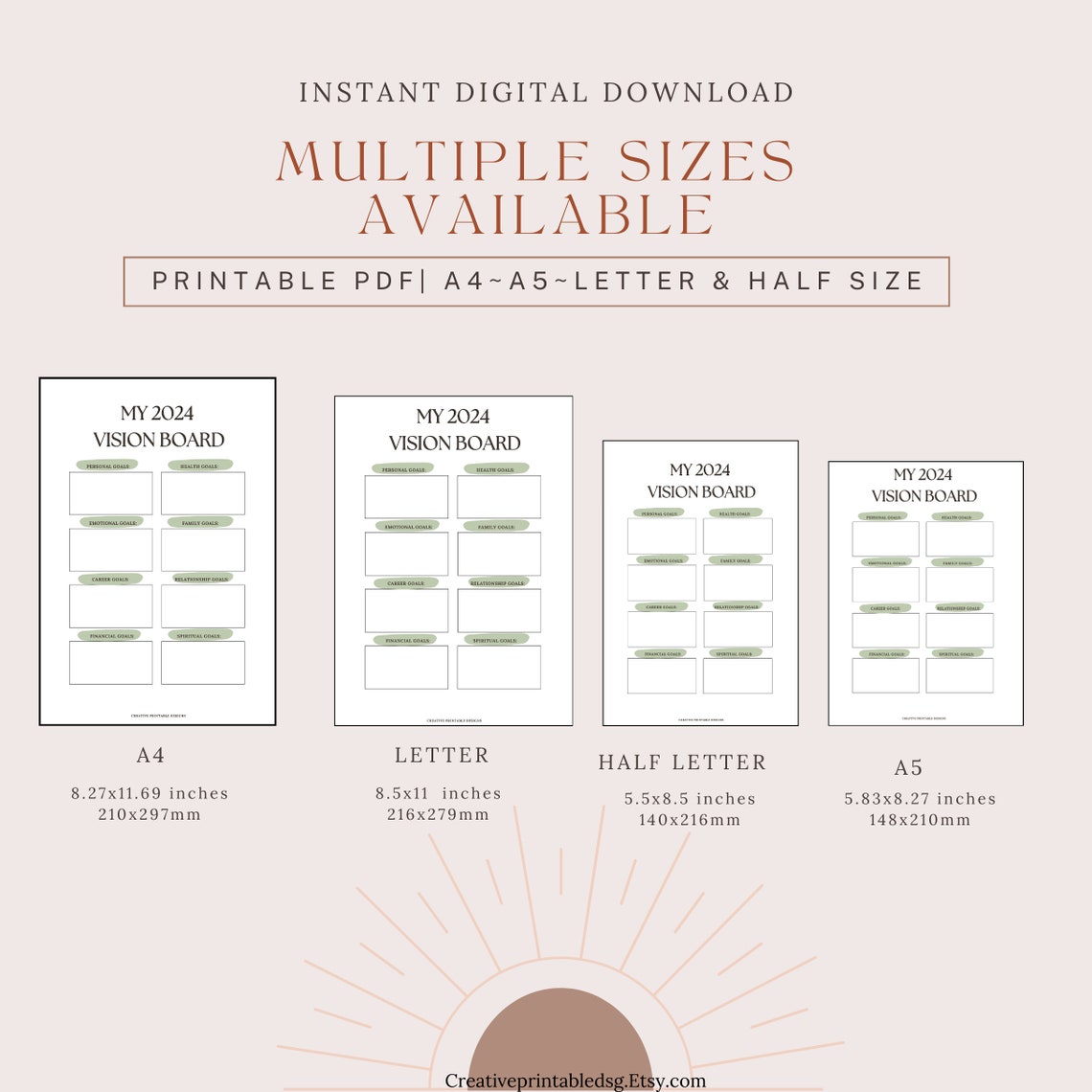 My 2024 Vision Board Printable Digital Downlaod, Purposeful Life Goals ...