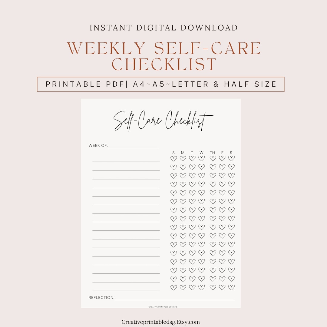 Weekly Self-care Printable Checklist Template, Self Care Routine ...