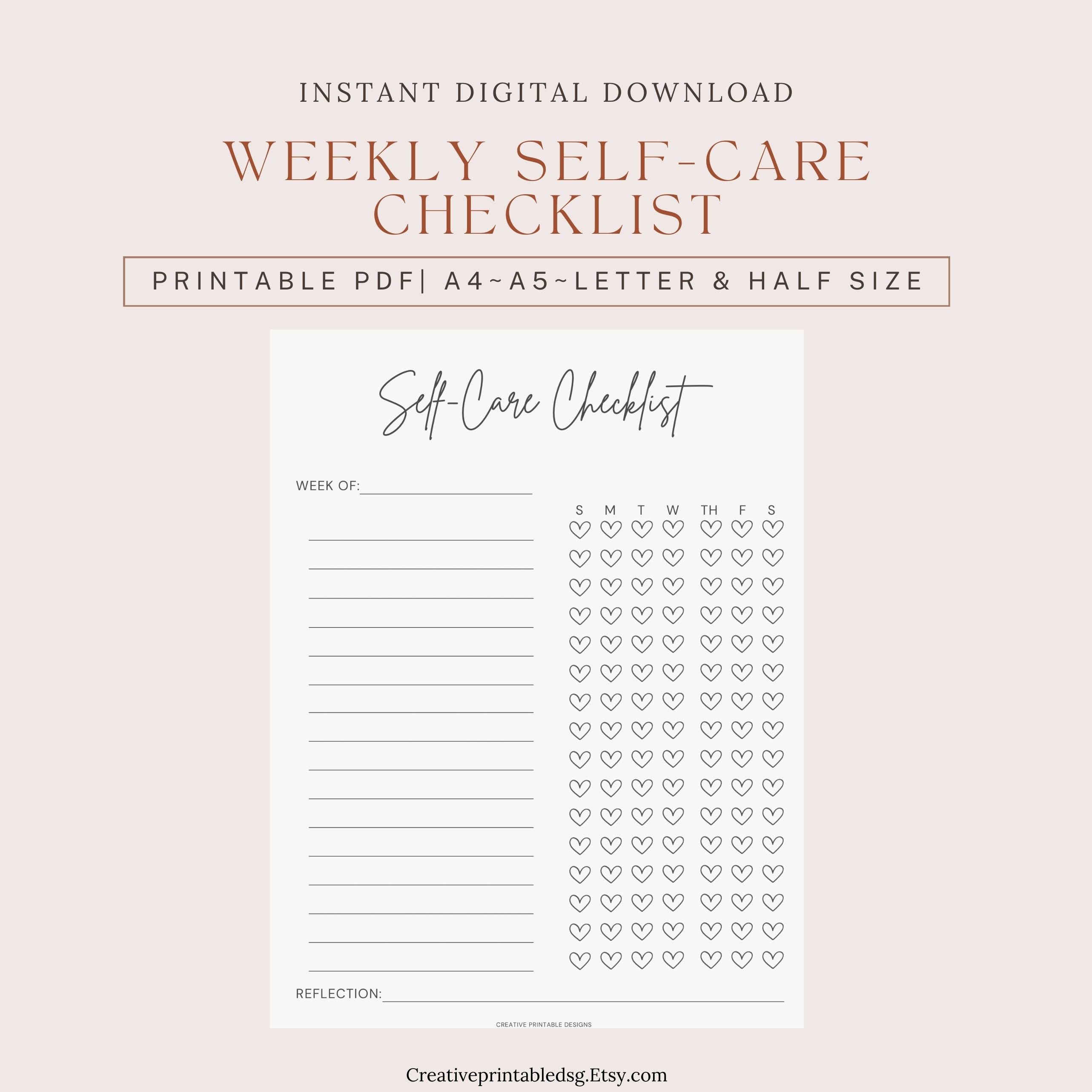 Weekly Self-care Printable Checklist Template, Self Care Routine ...