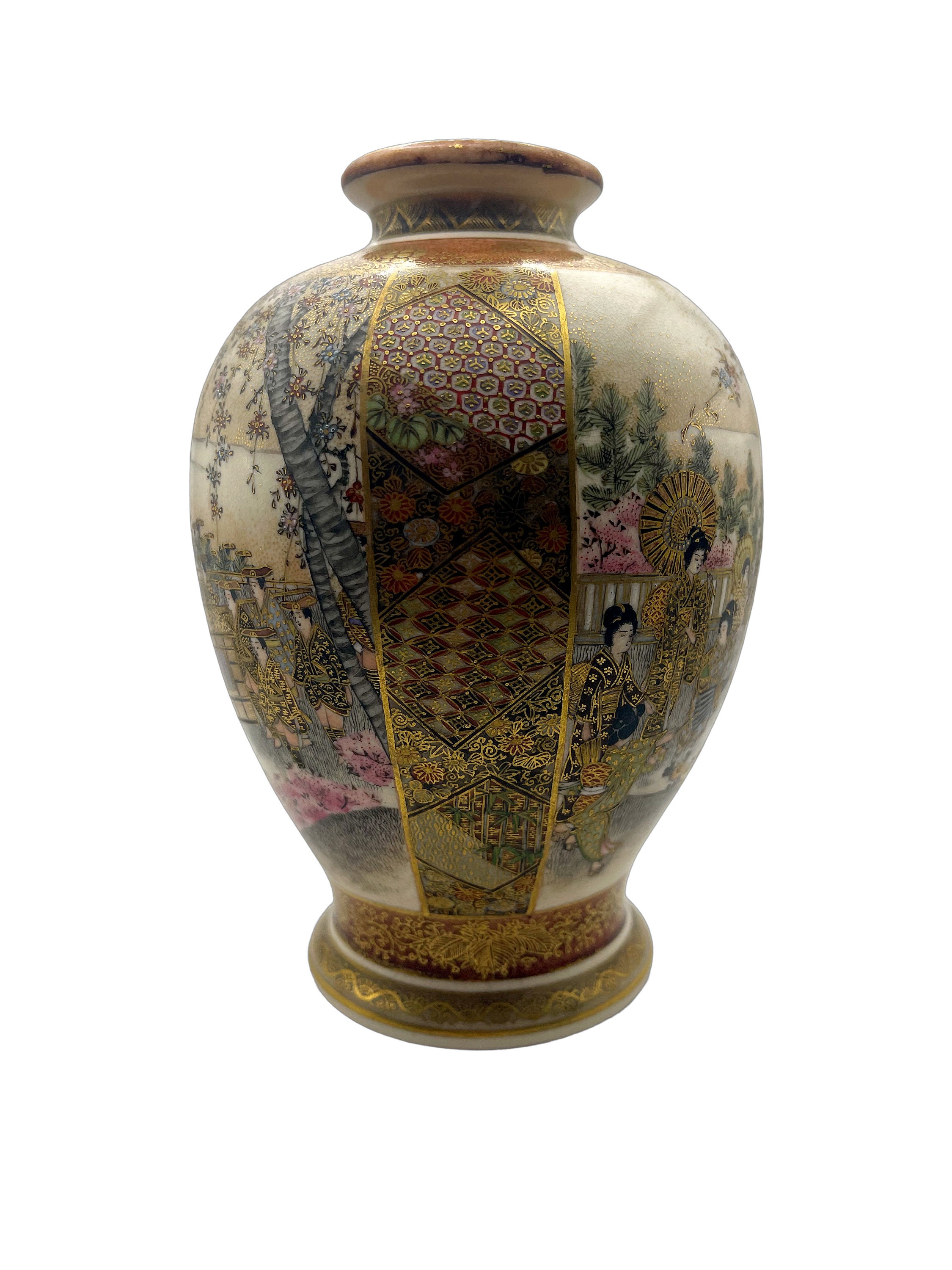 Antique Japanese Satsuma Ovoid Vase, Signed Dozan, 19th Century Ceramic ...