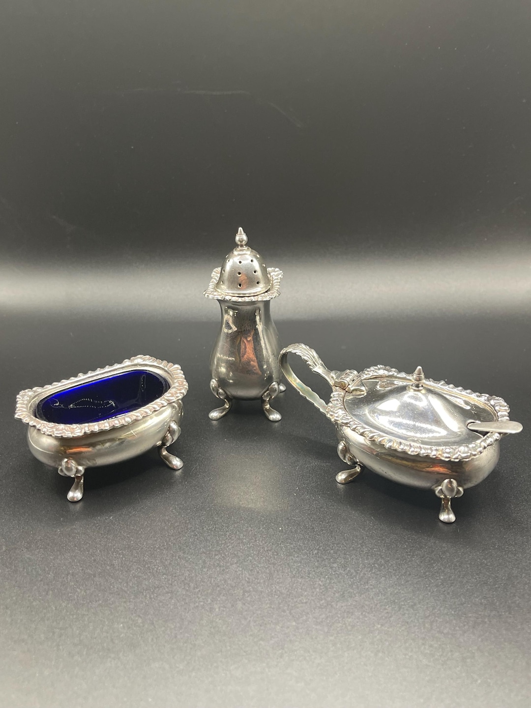 Sterling Silver Cruet Set With Cobalt Glass Liners, Birmingham 1960 - Etsy