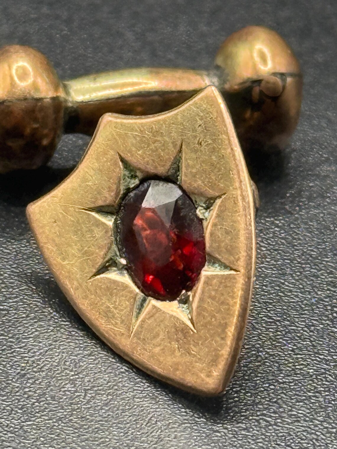 Antique 9ct Rose Gold Garnet Cufflinks – Shield Design, Classic ...