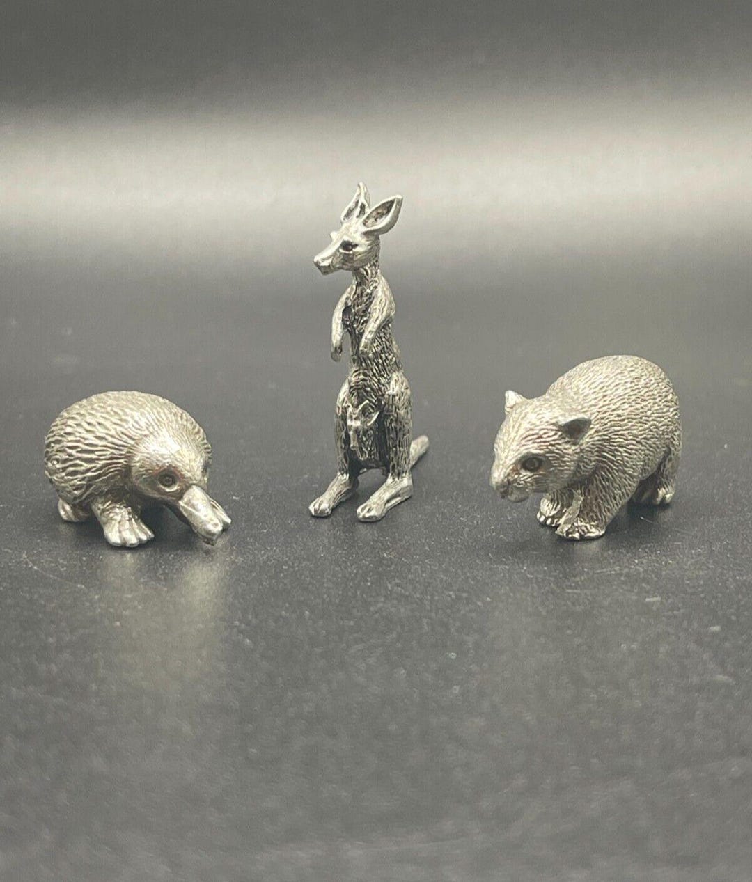 THREE Collectible Aussie Pewter Miniature Animals Kangaroo, Echidna ...