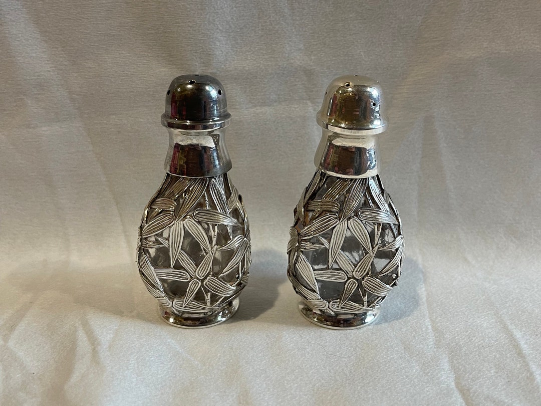 Vintage Chinese Bamboo Salt and Pepper Shakers Sterling - Etsy