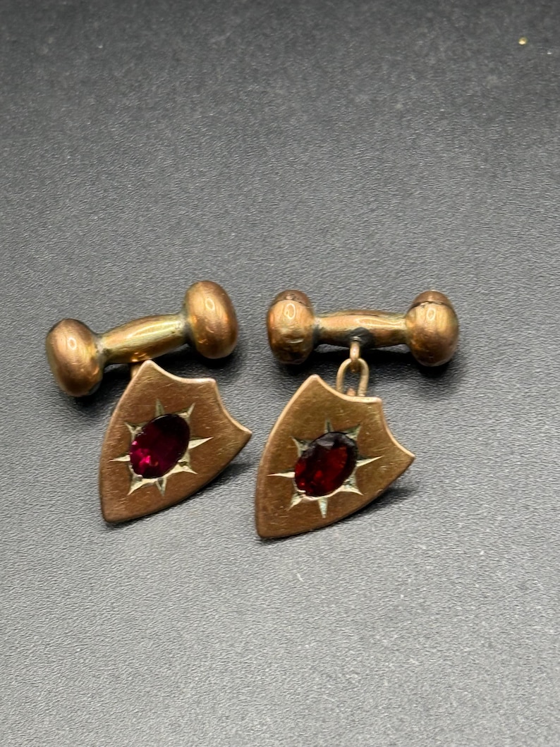 Antique 9ct Rose Gold Garnet Cufflinks – Shield Design, Classic ...